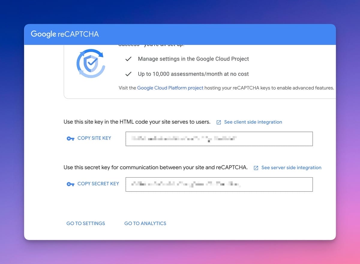 reCAPTCHA Enterprise: Retrieve Project ID and Keys